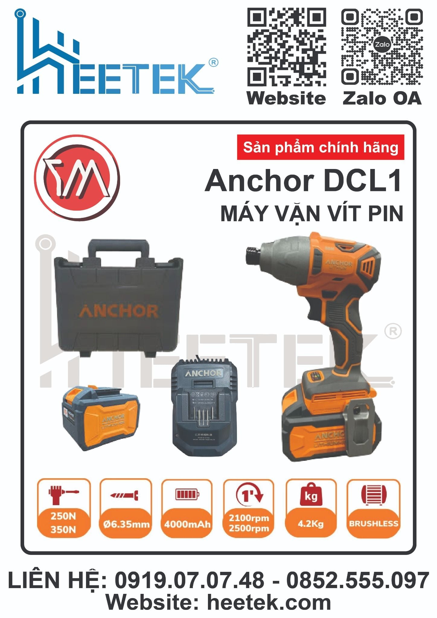 Anchor DCL1 Máy vặn vít 21V tiện dụng, dùng chung hệ sinh thái pin Anc ...