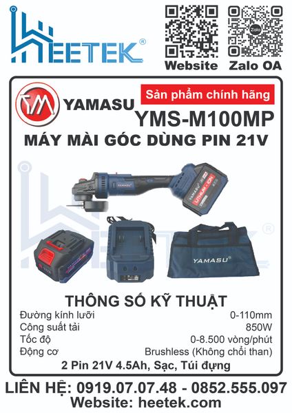 YAMASU YMS-M100MP MÁY MÀI GÓC 100MM DÙNG PIN 20V, CHẤT LƯỢNG CAO, MẠNH ...