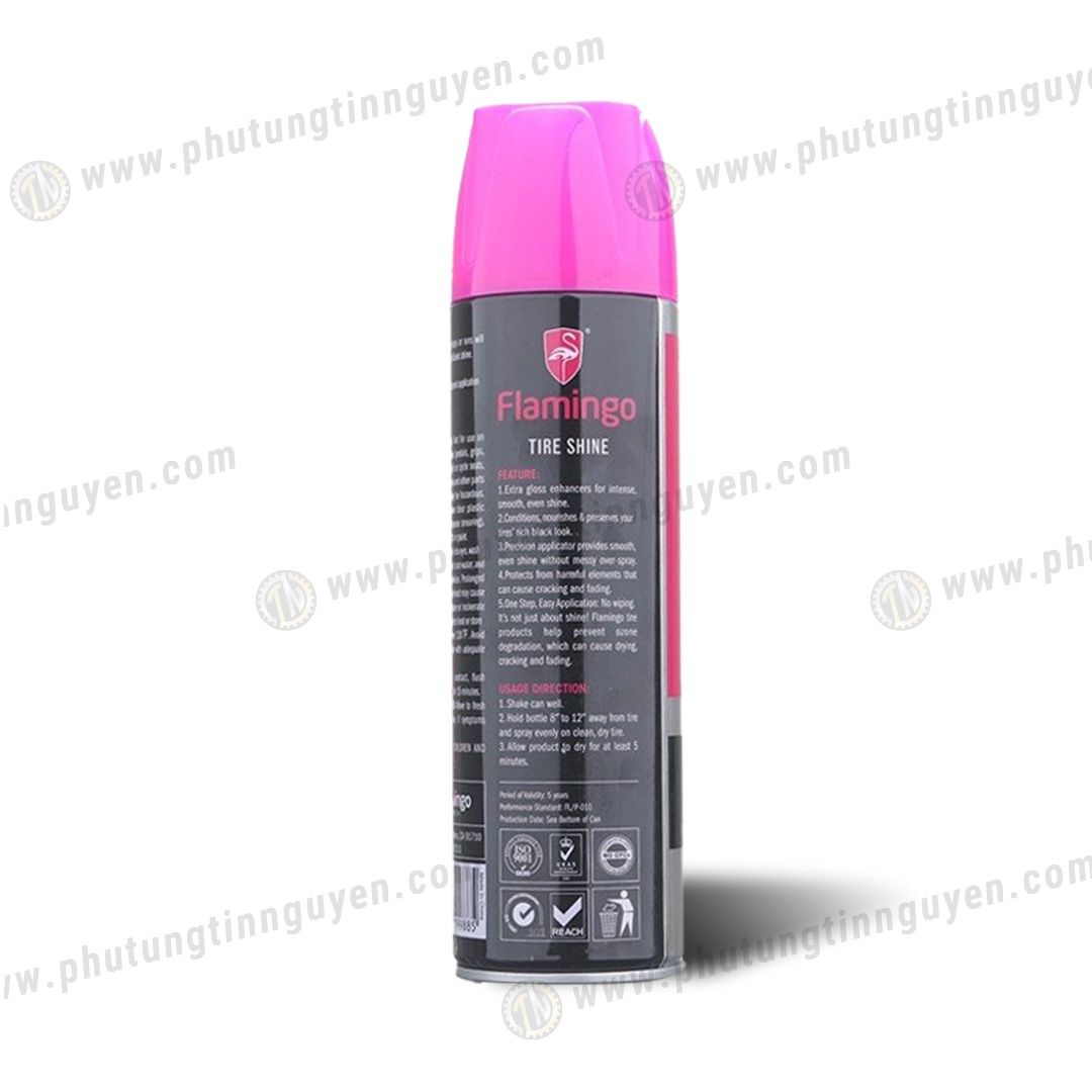 Xịt dưỡng bóng lốp và phục hồi nhựa đen xe ô tô, xe máy Flamingo Tire