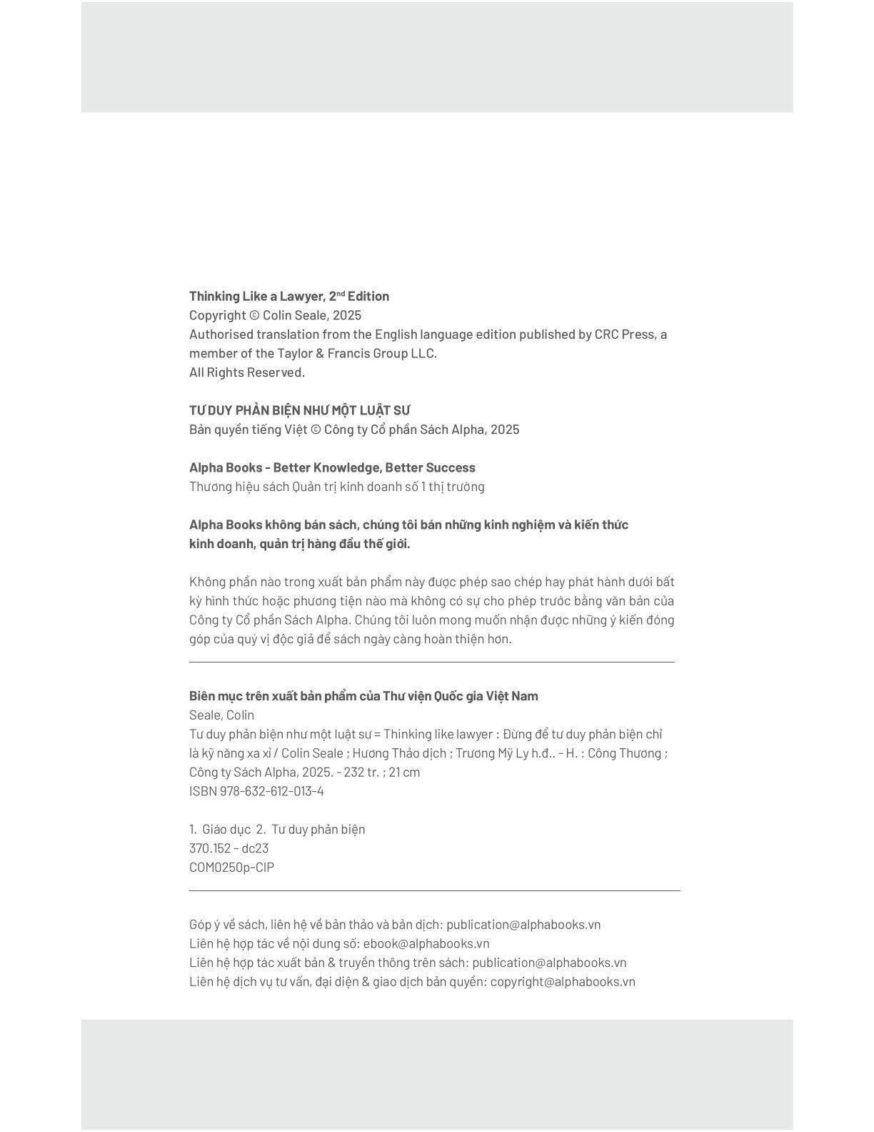Tư Duy Phản Biện Như Một Luật Sư - Colin Seale – Bến Nghé Books