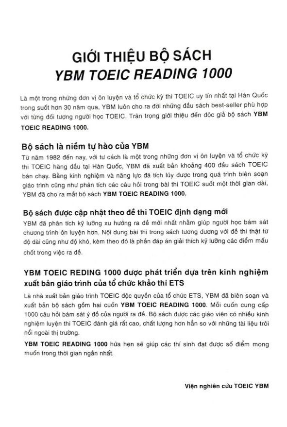 Ybm Toeic Reading 1000 - Vol 1 - YBM Toeic R&D – Bến Nghé Books