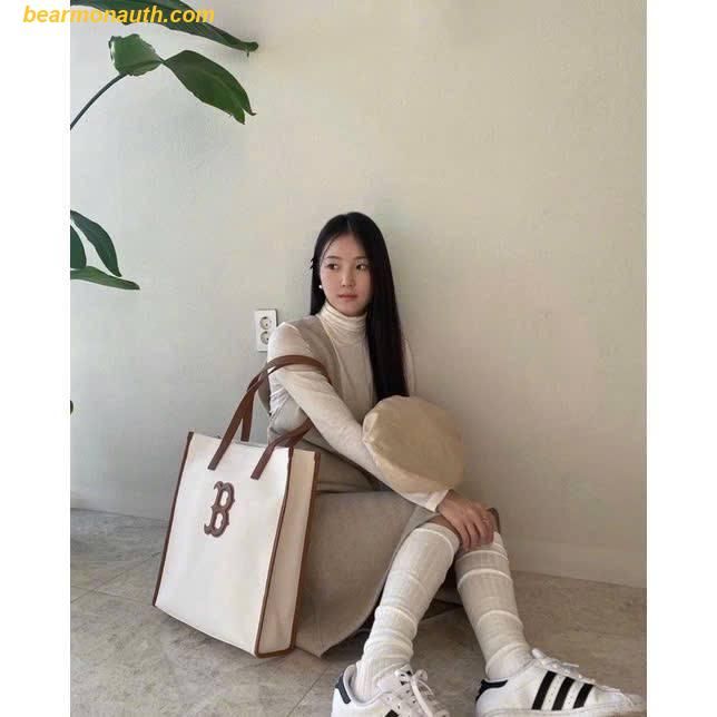 Túi tote MLB chữ nhật Basic Canvas Vertical 3Aorm033N Màu Trắng Logo B ...