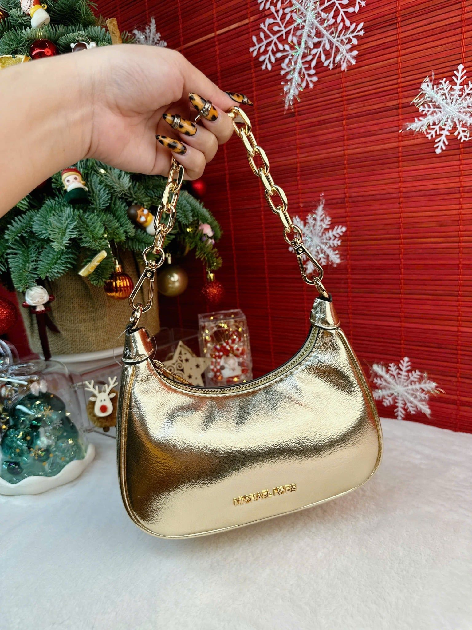 Túi Xách Michael Kors MK Cora Extra-Small Metallic Leather Shoulder Ba ...