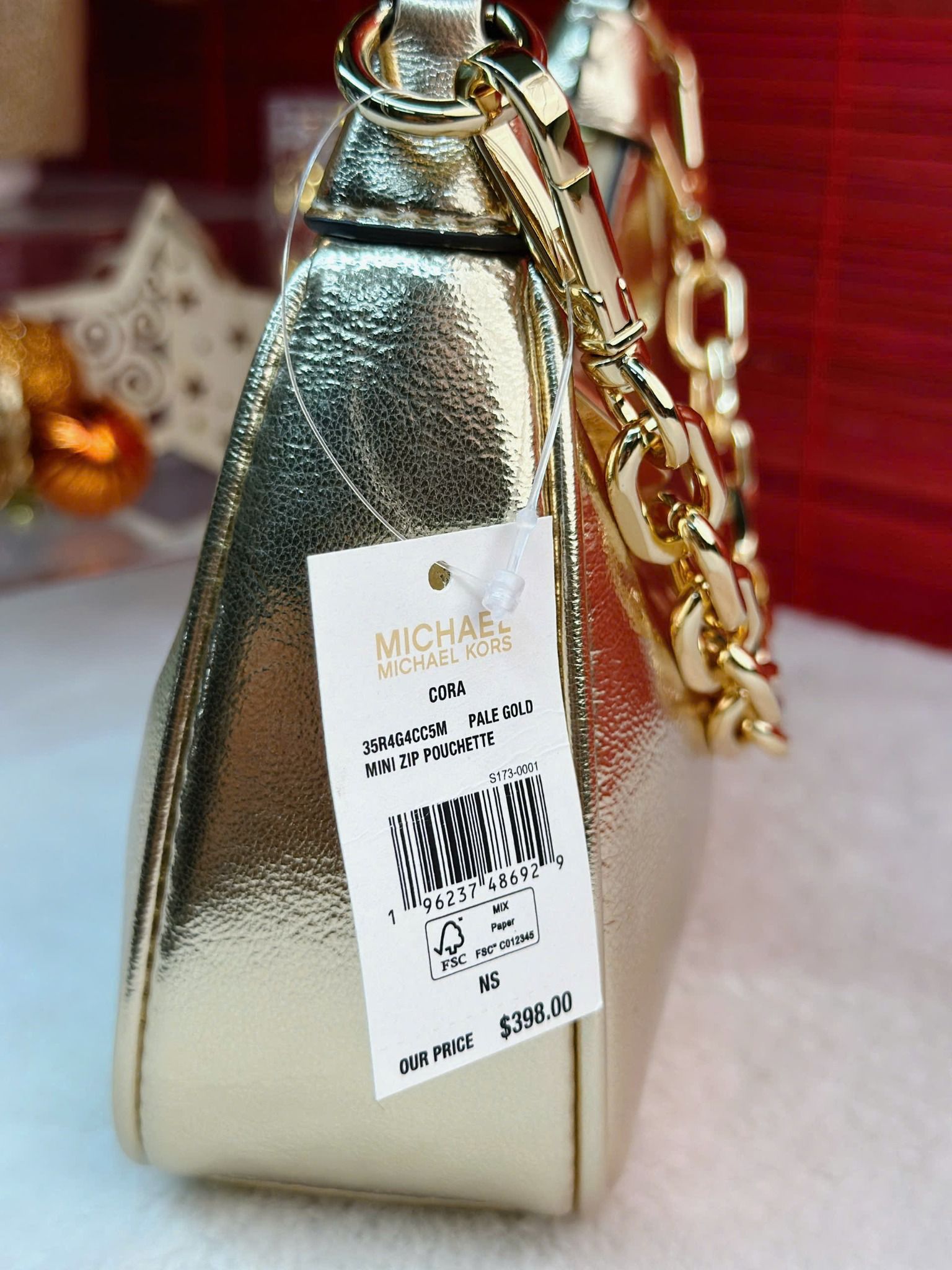 Túi Xách Michael Kors MK Cora Extra-Small Metallic Leather Shoulder Ba ...