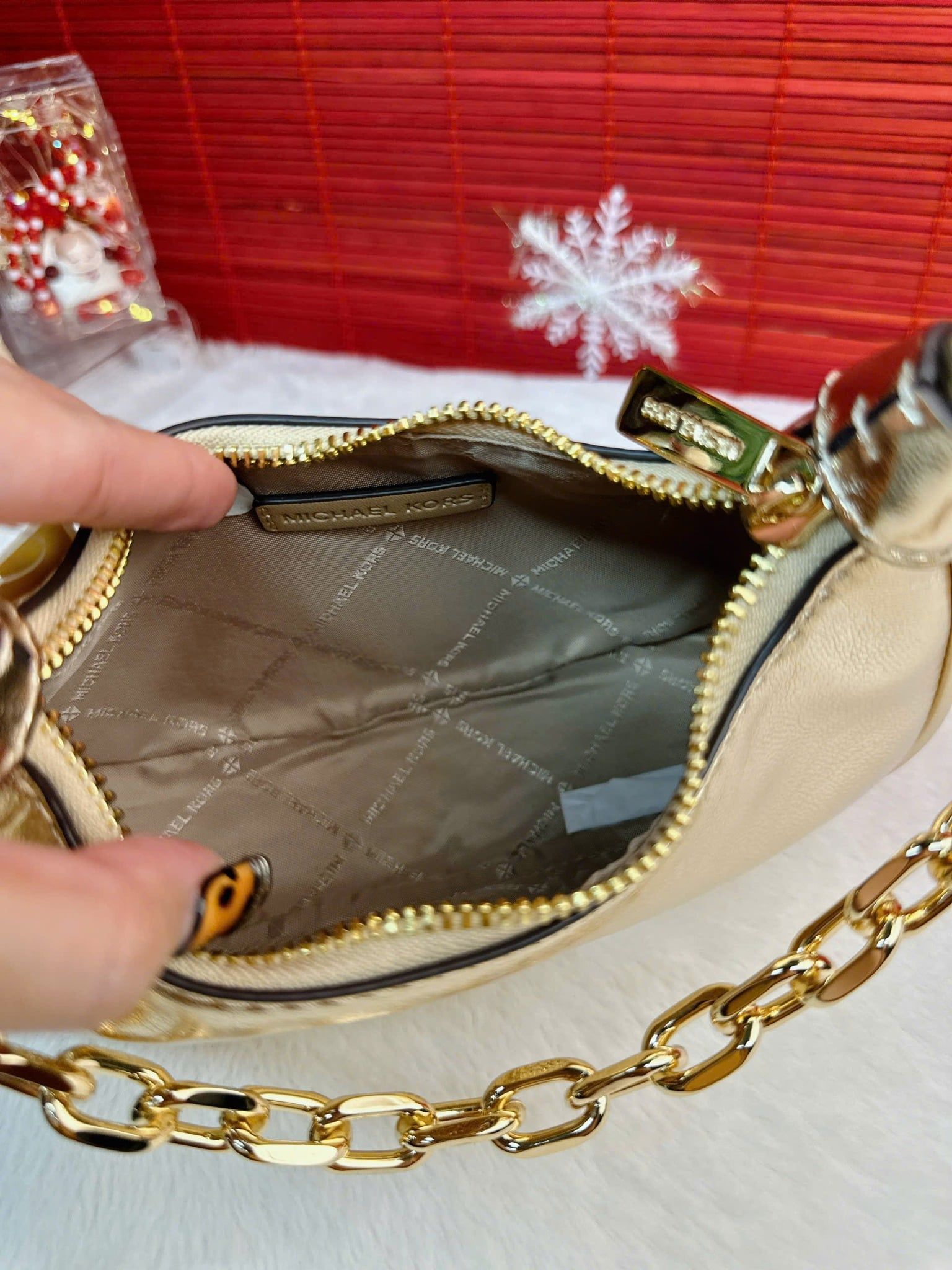 Túi Xách Michael Kors MK Cora Extra-Small Metallic Leather Shoulder Ba ...