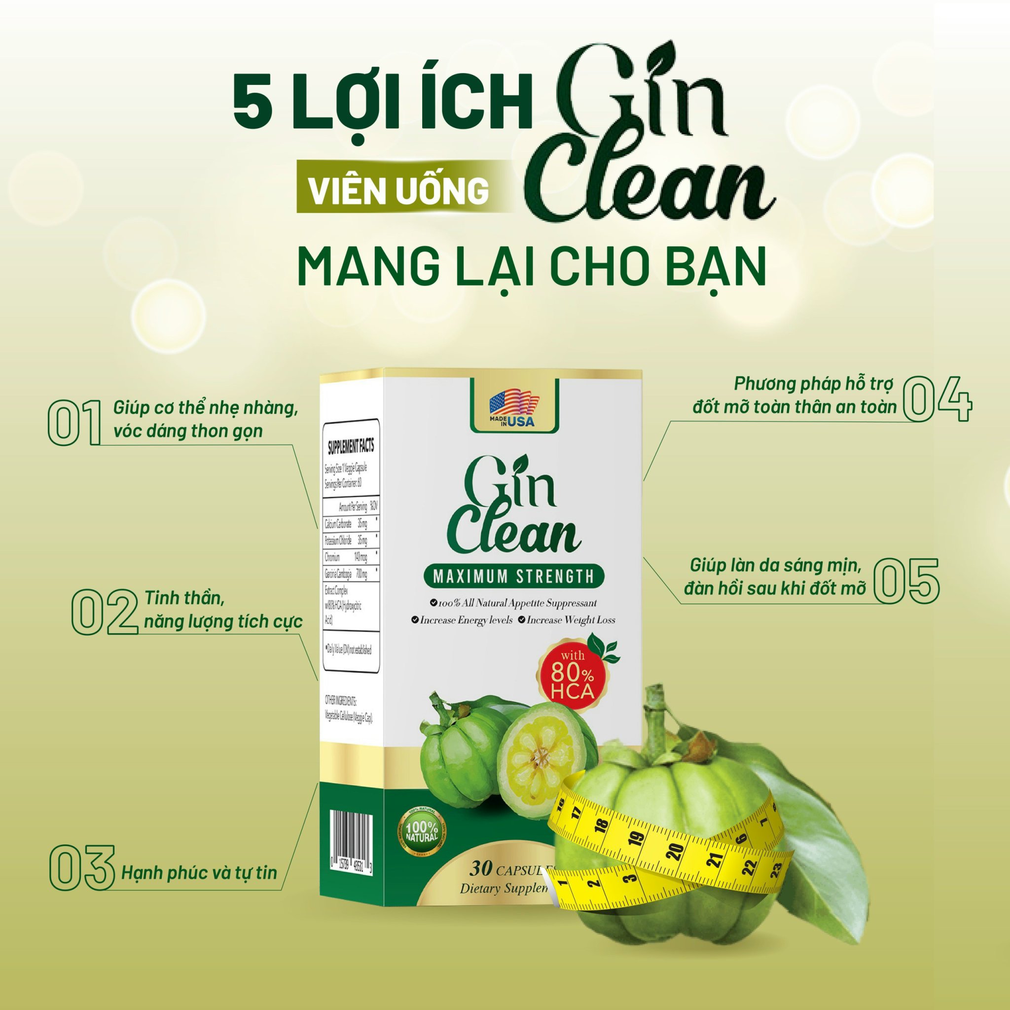 Viên Uống Đốt Mỡ Siết Cơ Cấp Tốc Gin Clean Made In USA Hộp 30 viênĐốt Mỡ Gin Clean Made In USA ...