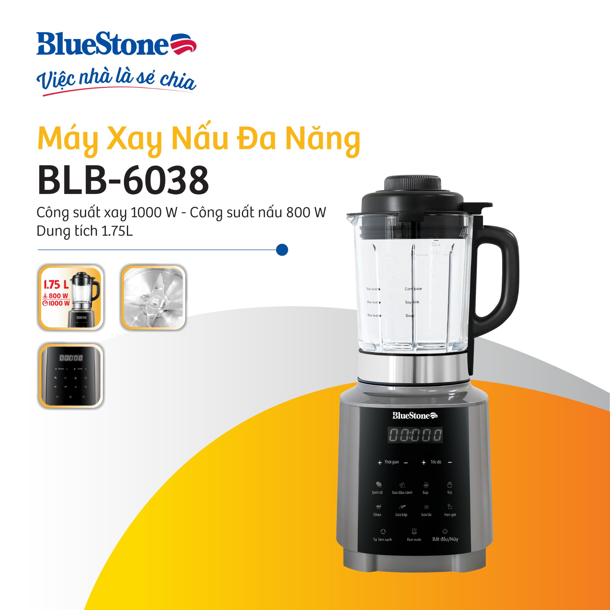 Máy Làm Sữa Hạt Xay Nấu Đa Năng BlueStone BLB-6038 1.75 Lít – BlueStone Việt Nam