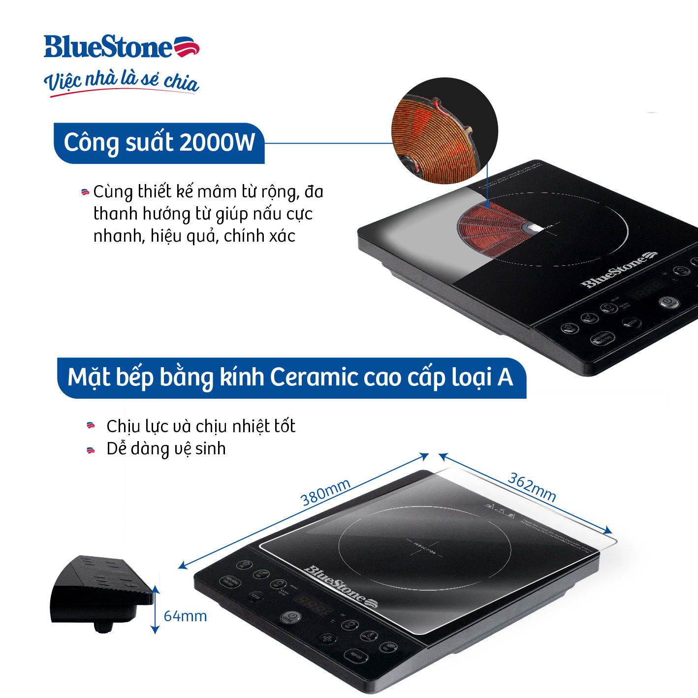 Bếp Từ Đơn BlueStone ICB-6609 2000W – BlueStone Việt Nam