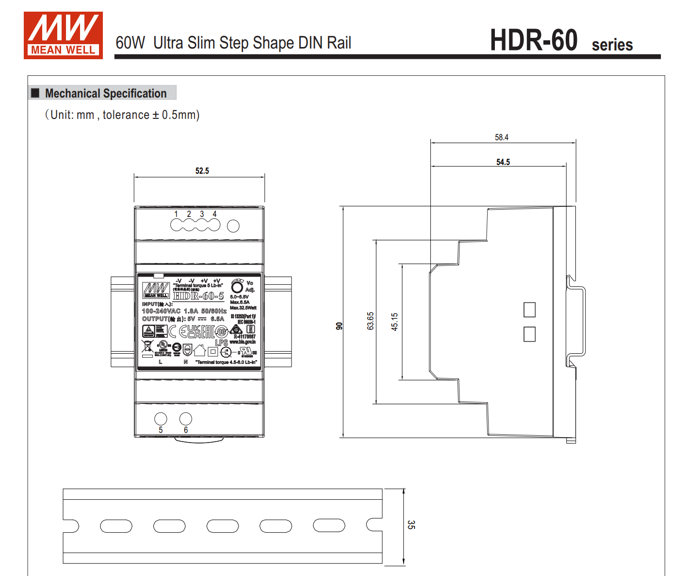 Hdr-60-24 Din-rail Đầu Ra Đơn Kèm Theo Có Nghĩa Là Nguồn Cấp Điện Chuy ...