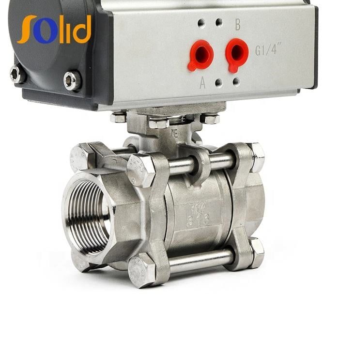3pcs Threaded Stainless Steel Wcb Pneumatic Actuator Control Ball Valve ...