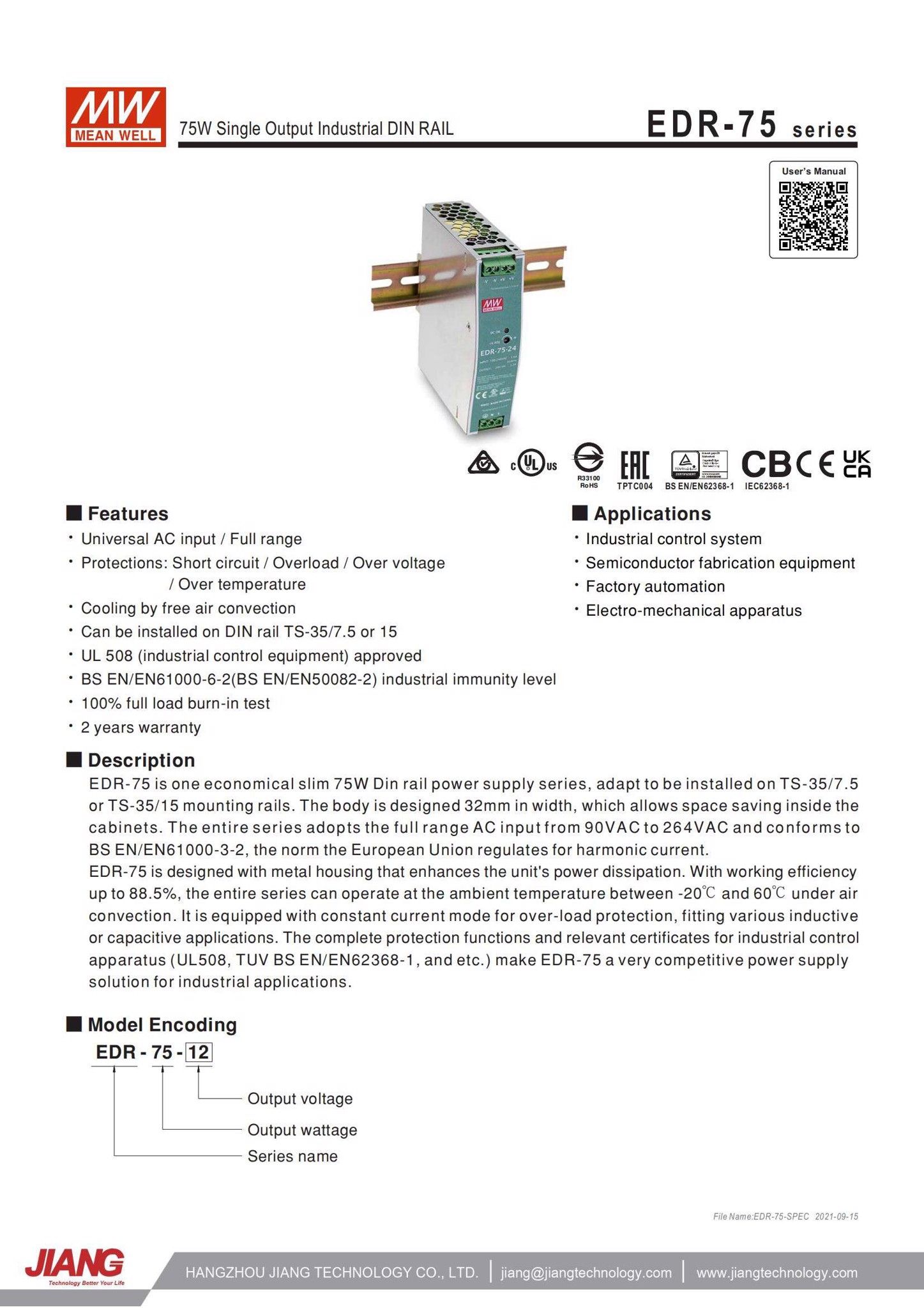 Mean Well Edr-75 24v 3.2a Din Rail Cung Cấp Điện 75w 120w 150w 48v 12v 24v Nguồn Điện - Buy 24v ...