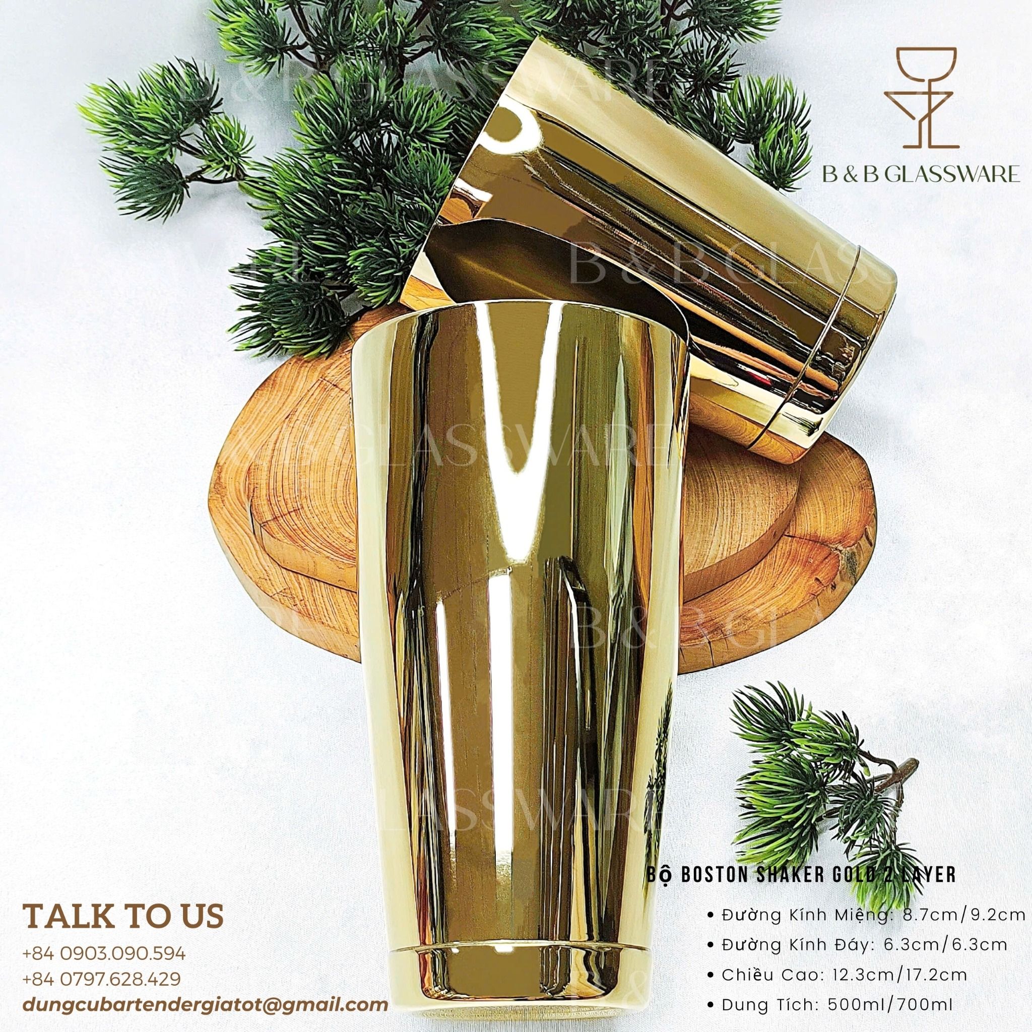 Bộ Boston Shaker Gold 2 Layer – B&B Supplier