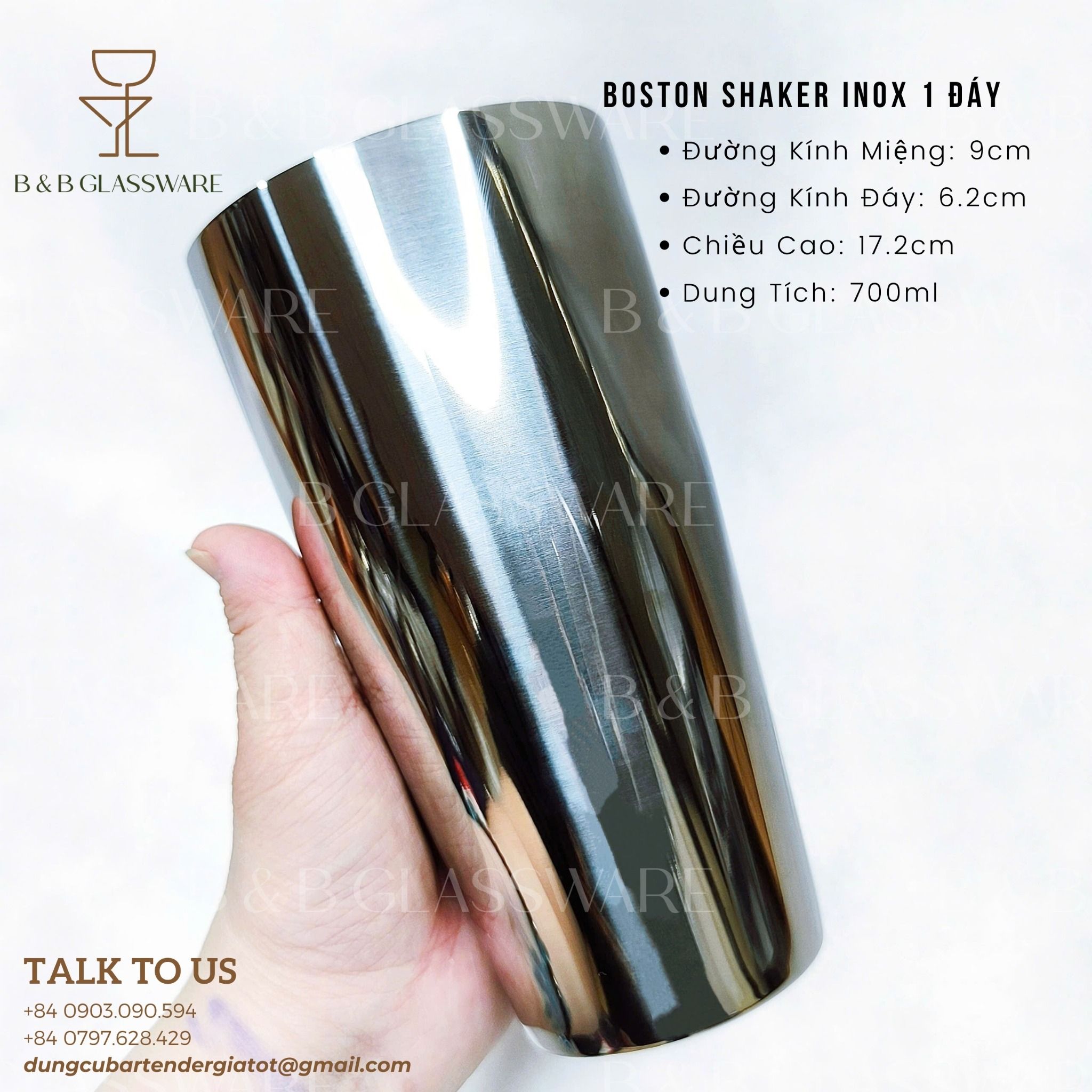 Boston Shaker Inox 1 Đáy – B&B Supplier