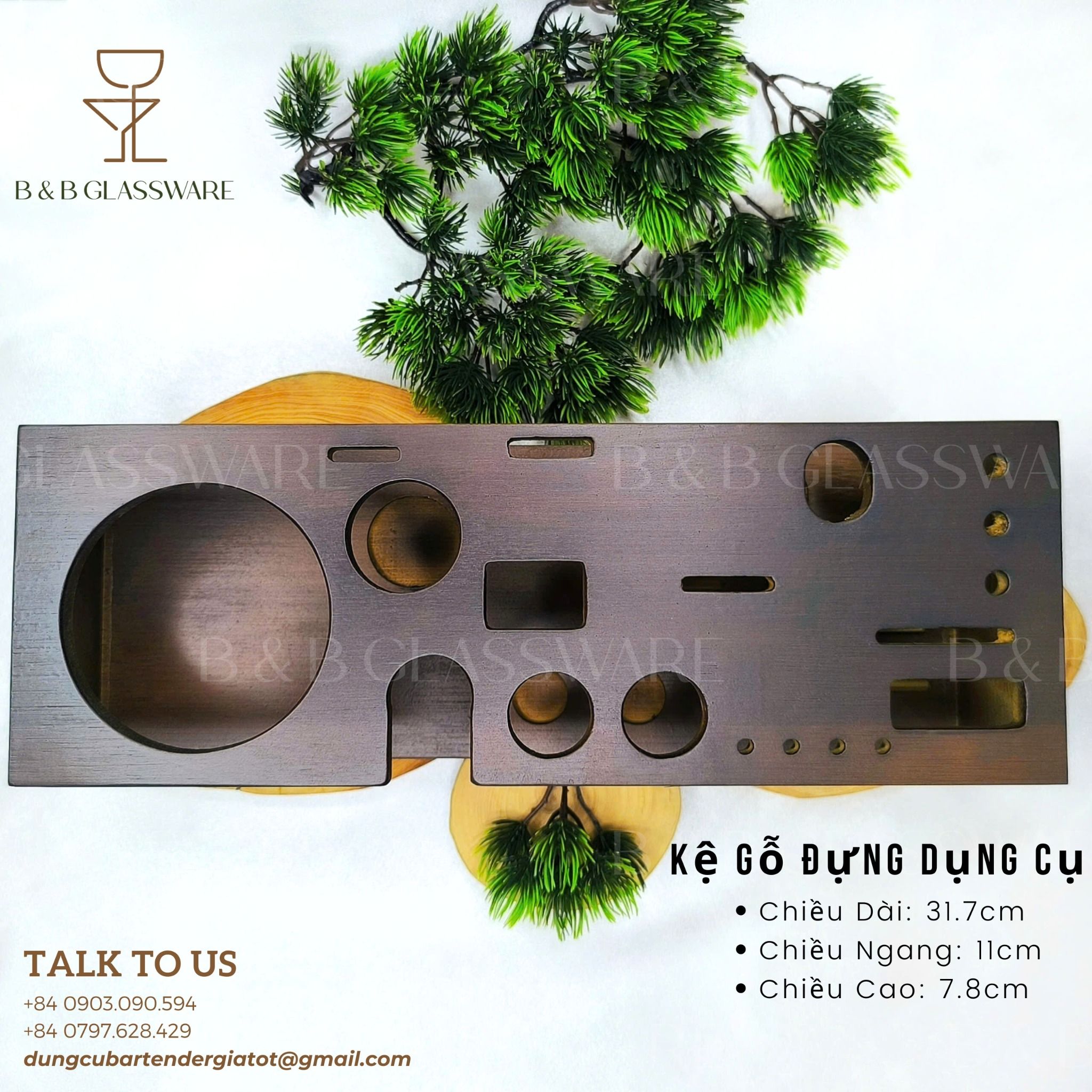 Kệ Gỗ Đựng Dụng Cụ Pha Chế – B&B Supplier