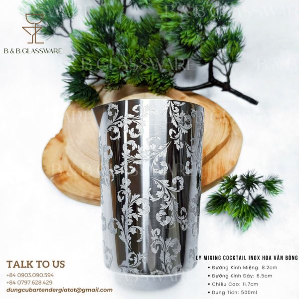 Ly Mixing Cocktail Inox Hoa Văn Bóng – B&B Supplier