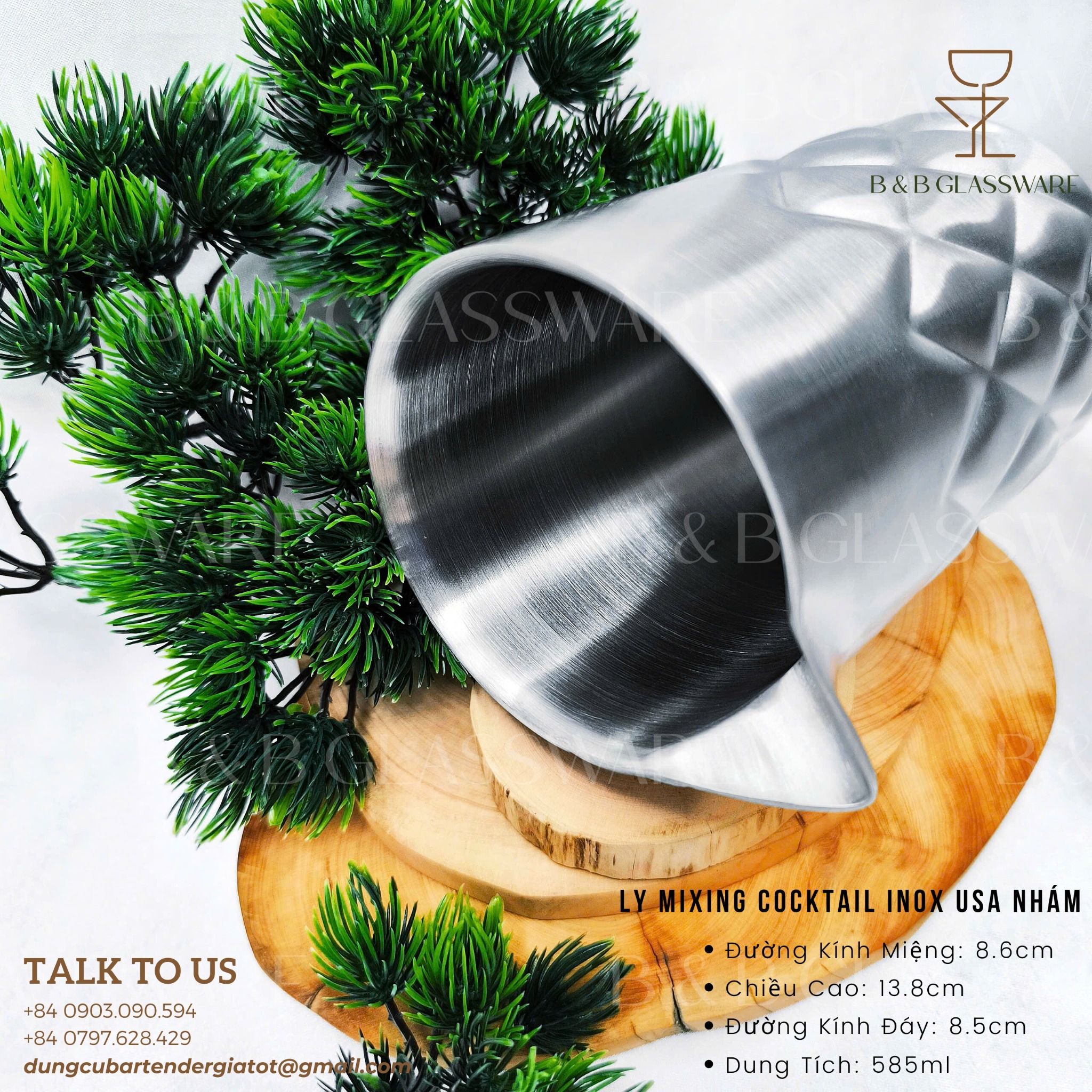 Ly Mixing 2 Lớp Cocktail Inox Nhám – B&B Supplier