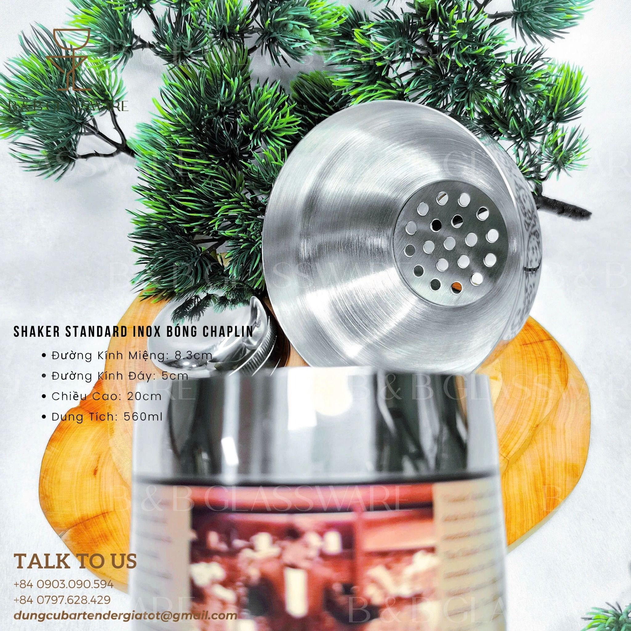 Shaker Standard Inox Bóng Chaplin – B&B Supplier