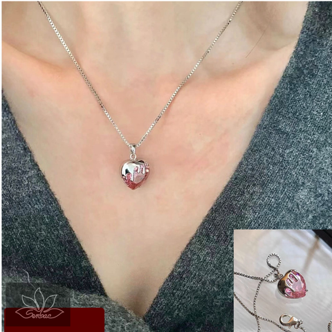 DÂY CHUYỀN BẠC MẶT TRÁI TIM ĐÁ DÂU HỒNG– SEN BẠC