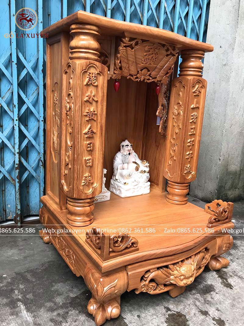 Bàn thờ Thần Tài cột vuông chạm chữ gỗ gõ đỏ kích thước cao 88cm rộng ...
