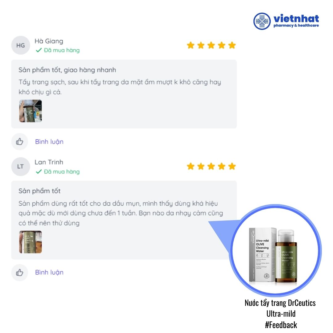 Nước tẩy trang DrCeutics Ultra-mild Olive dịu nhẹ, làm sạch sâu