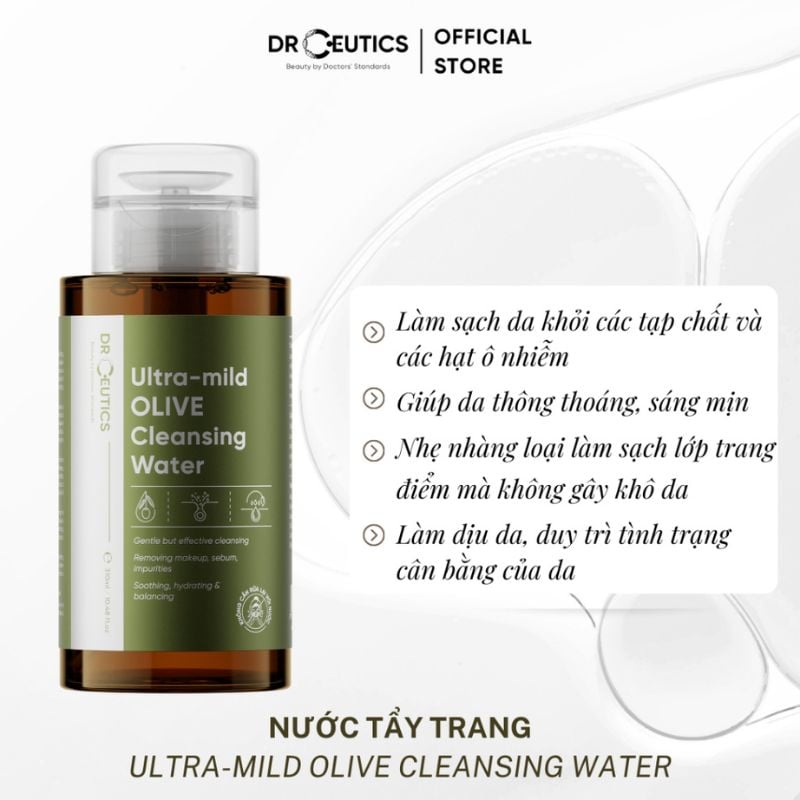 Nước tẩy trang DrCeutics Ultra-mild Olive dịu nhẹ, làm sạch sâu