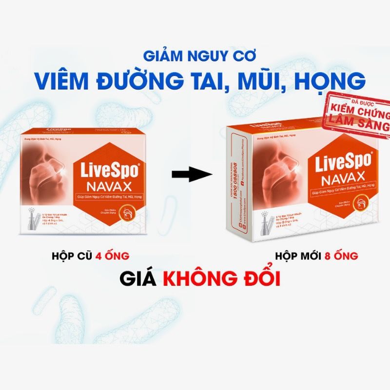 LiveSpo NAVAX màu đỏ, giúp giảm viêm đường tai, mũi, họng và nghẹt mũi