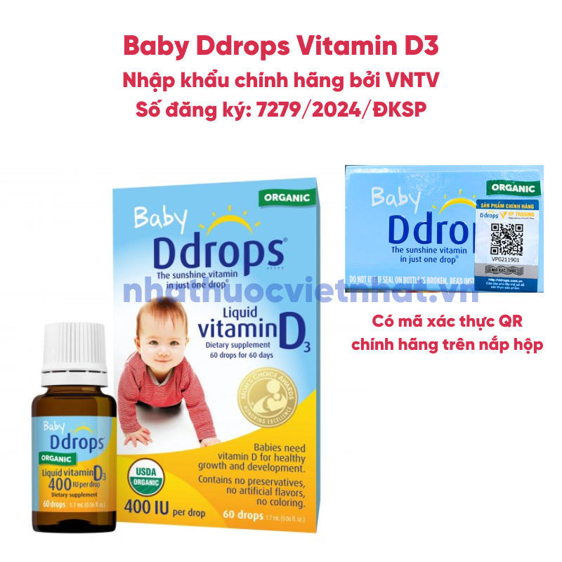 Baby Ddrops Vitamin D3 thuần nhỏ giọt cho trẻ sơ sinh chính hãng