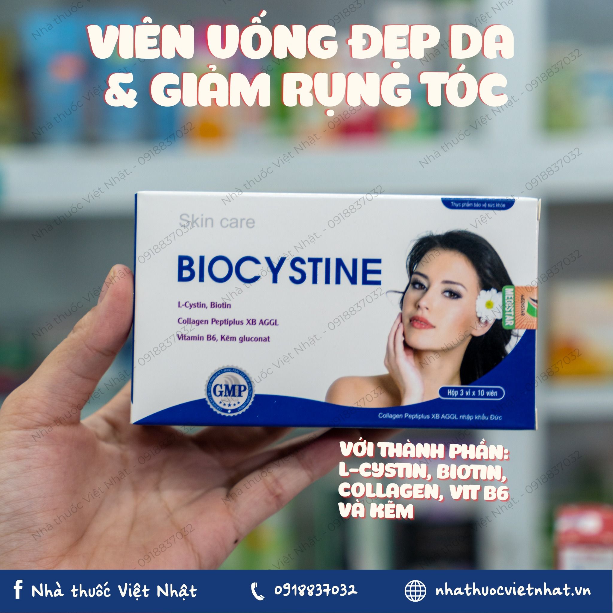 Viên uống Skincare Biocystine - Hỗ trợ đẹp da, giảm gãy rụng tóc và là