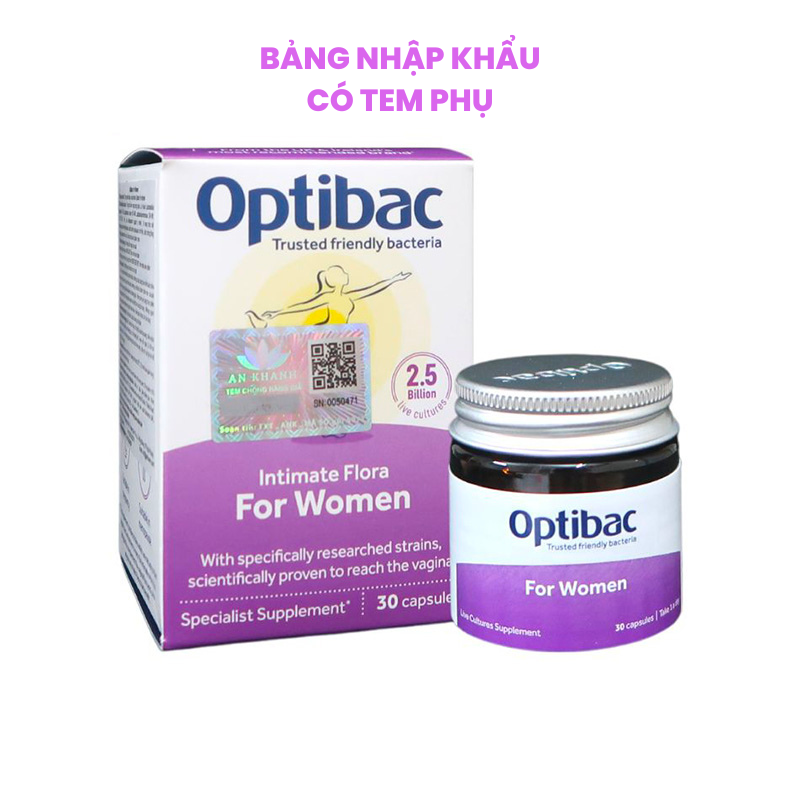 Optibac Tím, men phụ khoa cho phụ nữ (hộp 30 viên), bảng nhập khẩu