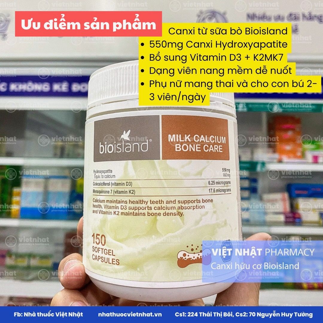 Canxi Bio Island, viên uống bổ sung canxi hữu cơ từ Úc cho bầu, 150v