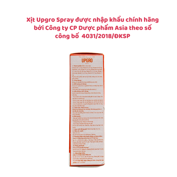 Xịt Upgro Spray - Bổ sung vitamin tổng hợp dạng xịt cho bé, lọ 25ml