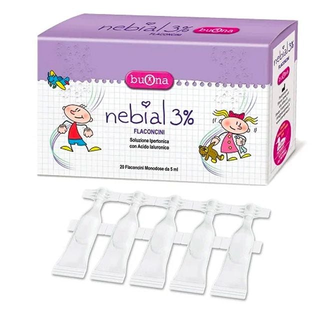 Dung dịch nước muối ưu trương nhỏ mũi Nebial 3% giúp giảm nghẹt mũi.