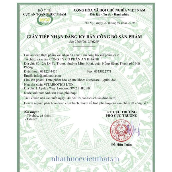 Canxi Osteocare Liquid Vitabiotics - Bổ Sung Canxi Cho Xương Chắc Khoẻ