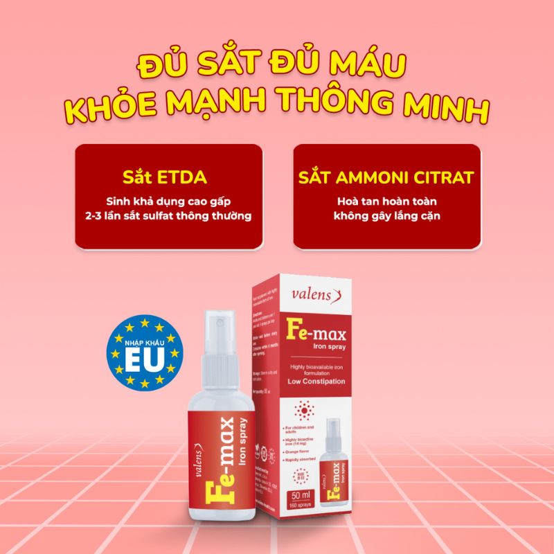 Sắt xịt Fe Max - Bổ sung sắt hữu cơ dạng xịt, ngừa thiếu máu hiệu quả