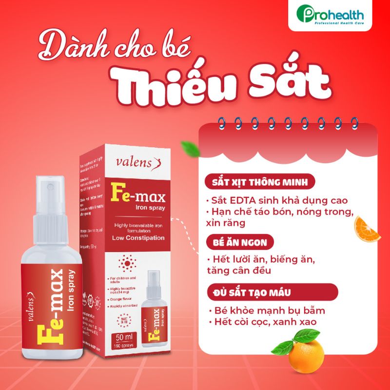 Sắt xịt Fe Max - Bổ sung sắt hữu cơ dạng xịt, ngừa thiếu máu hiệu quả