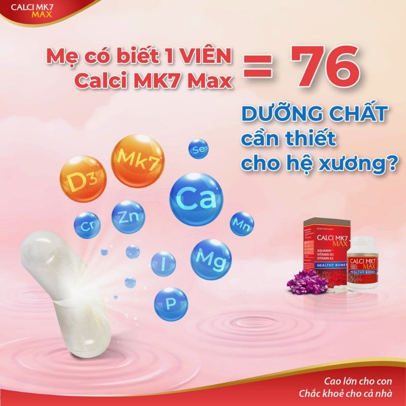 Calci MK7 Max - Canxi hữu cơ từ tảo biển đỏ + Vitamin D3 + Vitamin K2