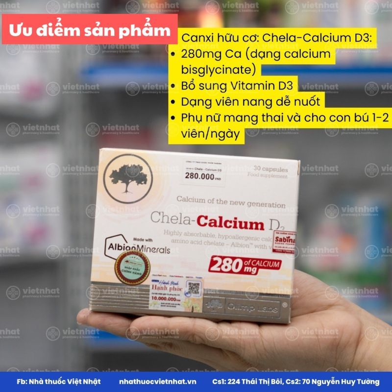 Viên uống bổ sung canxi hữu cơ Chela-Calcium D3 hộp 30 viên