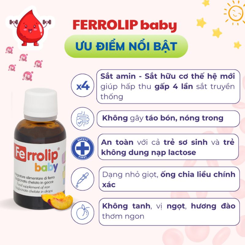 Sắt Ferrolip baby giúp ngăn ngừa thiếu máu, tăng cường sức đề kháng