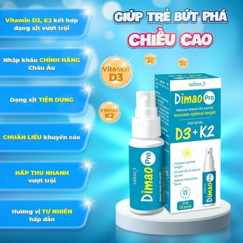 Dimao Pro Oral Spray - Bổ sung D3K2 dạng xịt nhập châu Âu
