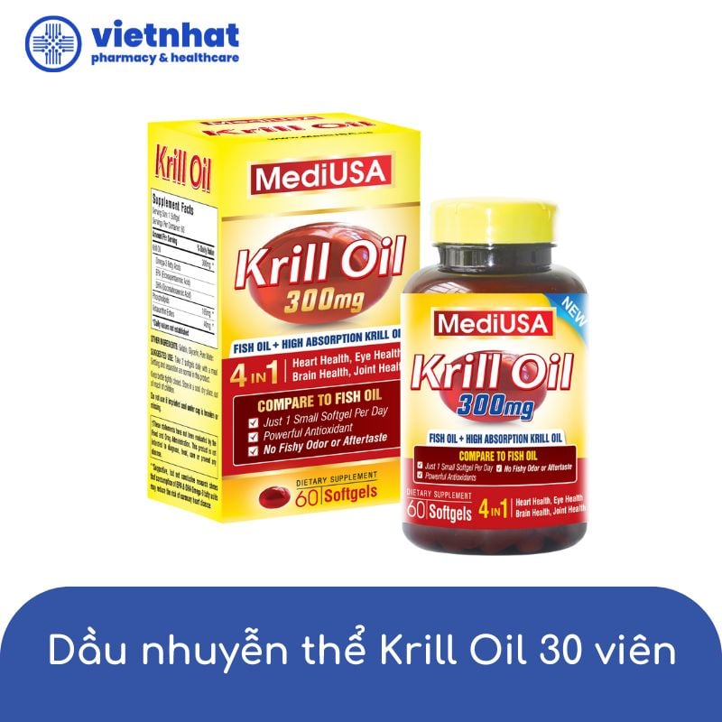 Viên uống dầu nhuyễn thể Omega 3 KRILL OIL MediUSA của Mỹ, hộp 30 viên