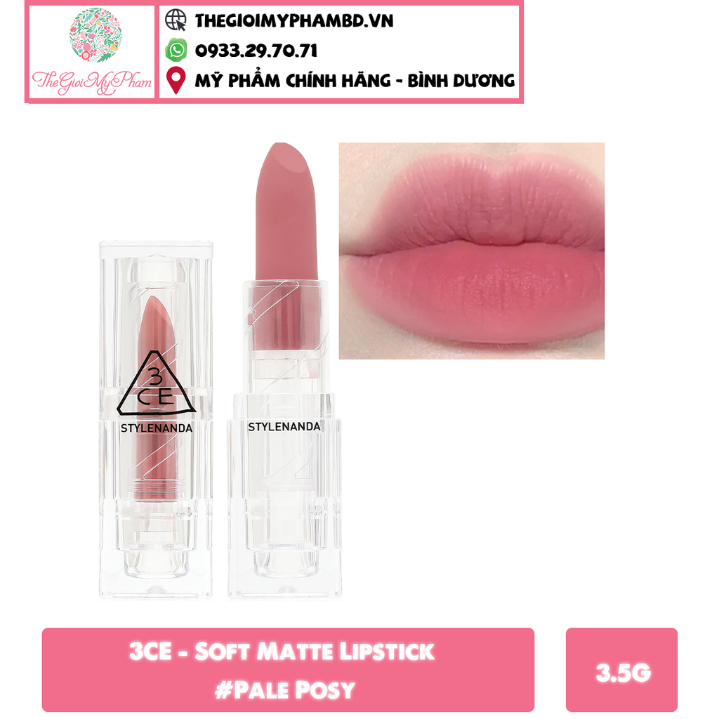 3CE - Soft Matte Lipstick #Pale Posy (Ko tđ)3CE - Soft Matte Lipstick # ...
