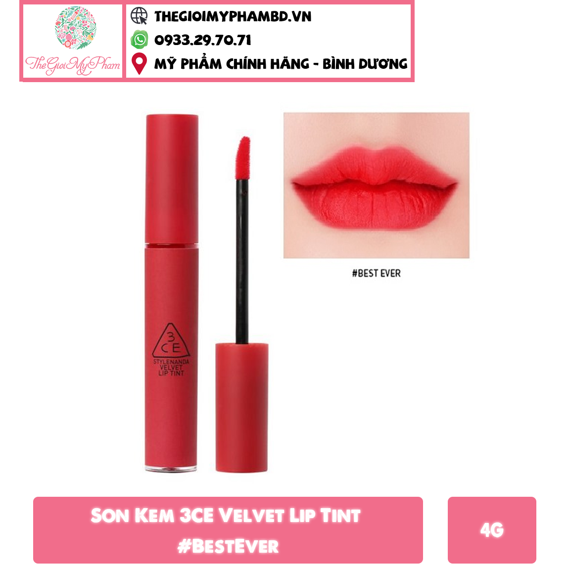 Son 3CE Velvet Lip Tint #BestEver ( Ko Tđ)[KTD] Son 3CE Velvet Lip Tint ...