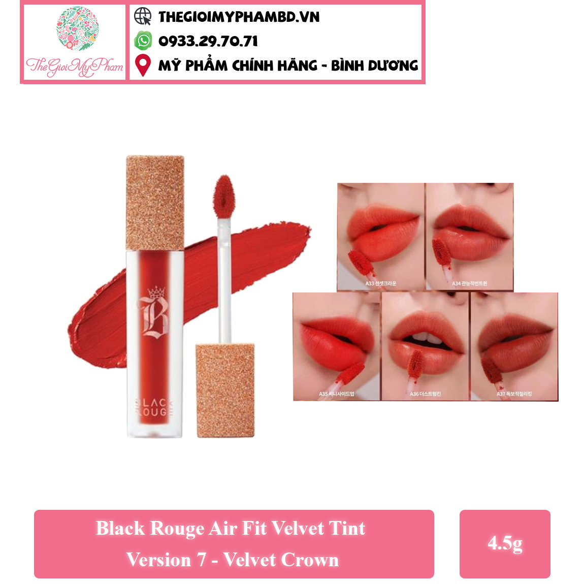 Son kem Black Rouge Airfit Velvet #A33Son kem Black Rouge Airfit Velvet ...