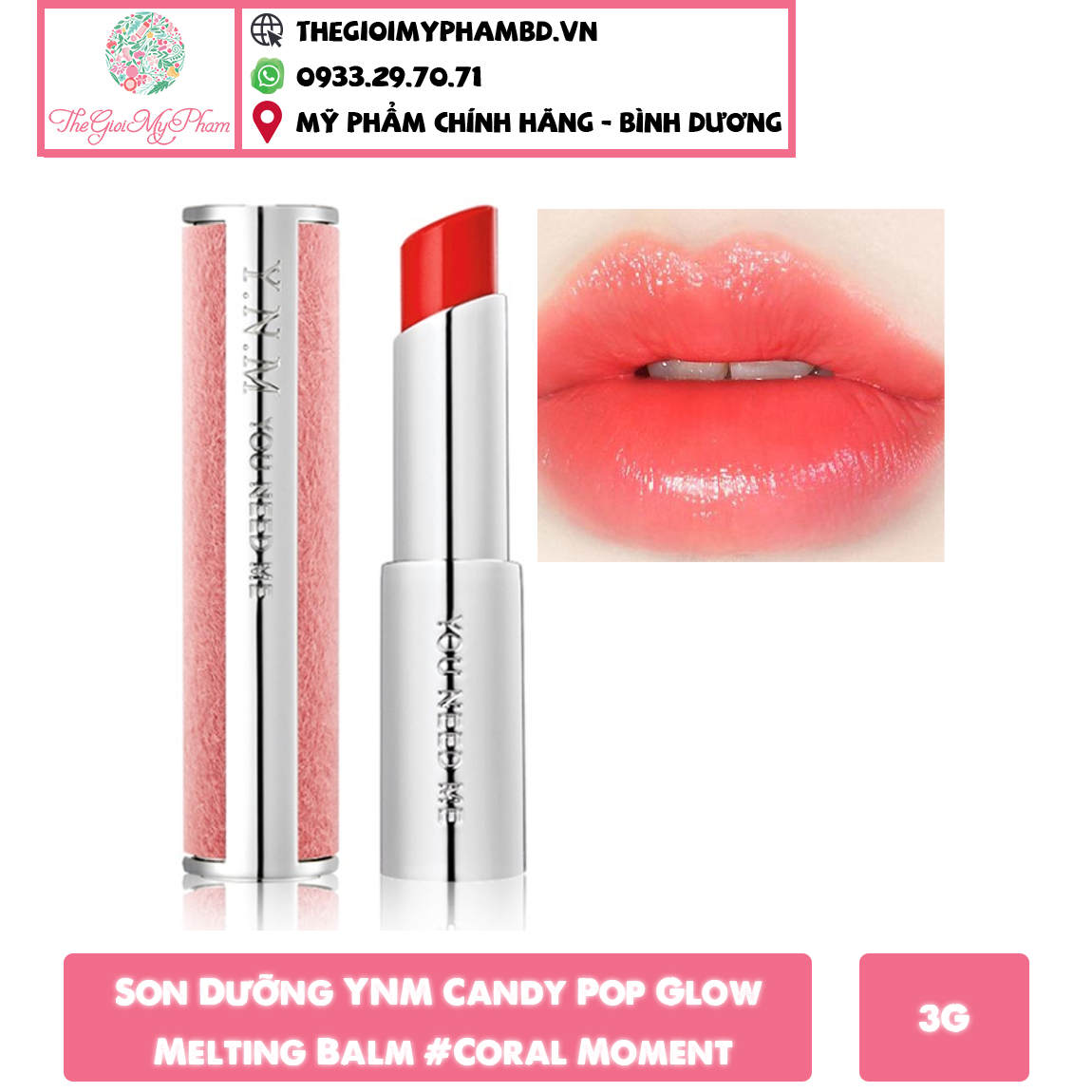 Son Dưỡng Có Màu Ynm Candy Pop Glow Melting Balm 3g Coral Momentson