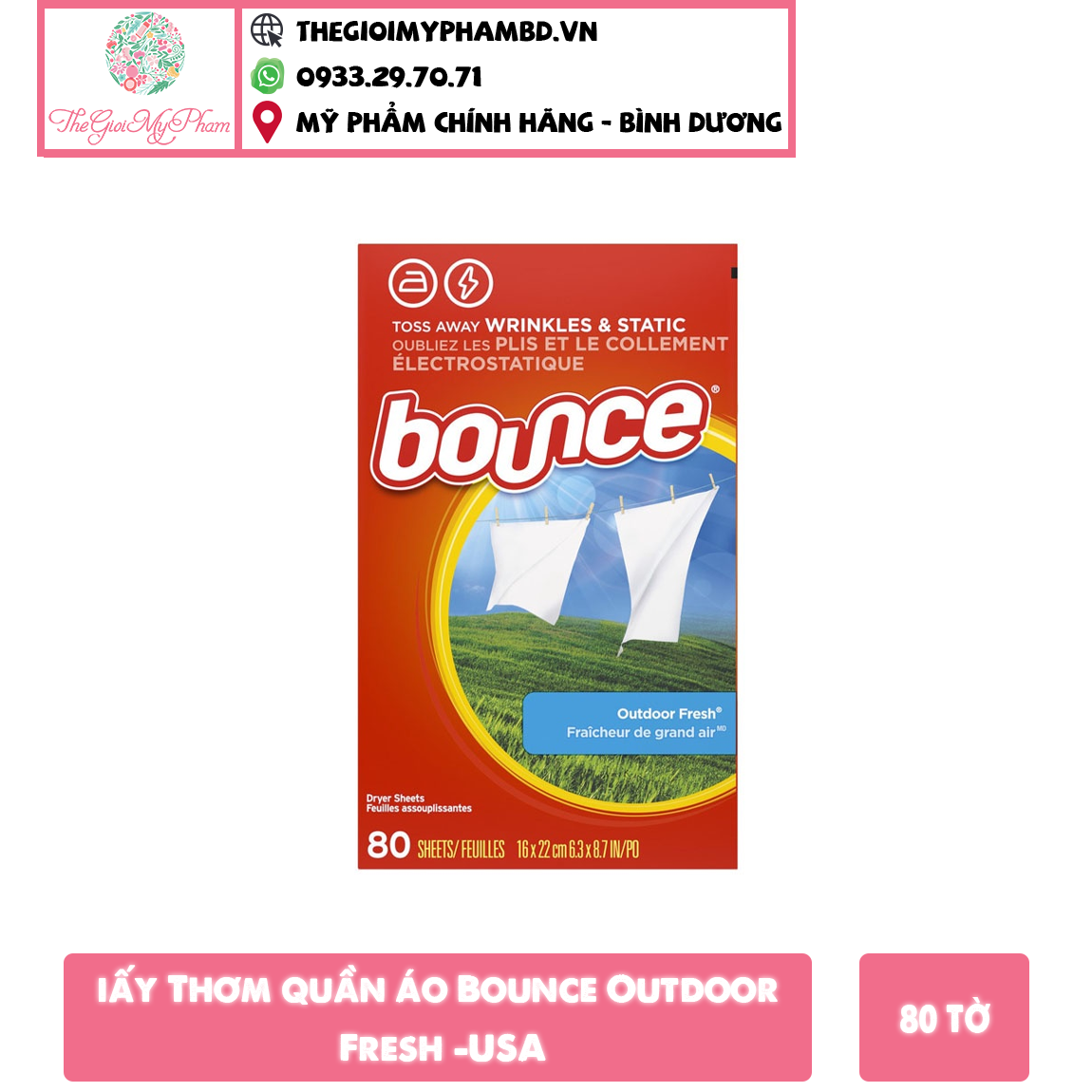 Giấy Thơm Quần Áo Bounce USA (80 tờ)Giấy Thơm quần áo Bounce Outdoor ...