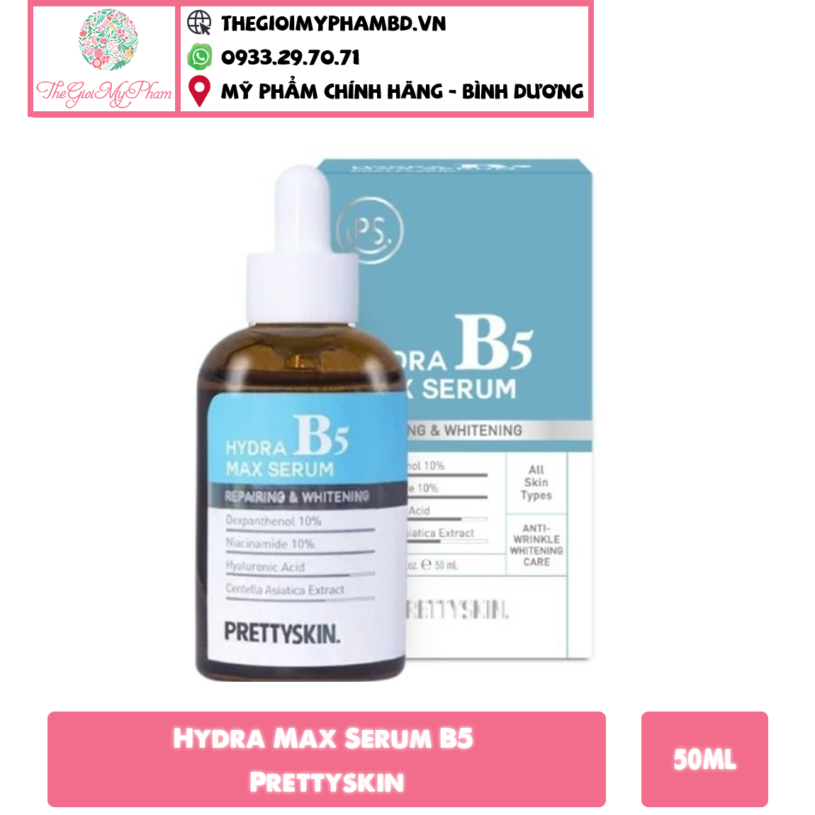 Prettyskin - Tinh Chất Phục Hồi + Dưỡng Trắng Hydra B5 Max Serum 50mlTinh Chất Phục Hồi, Dưỡng ...