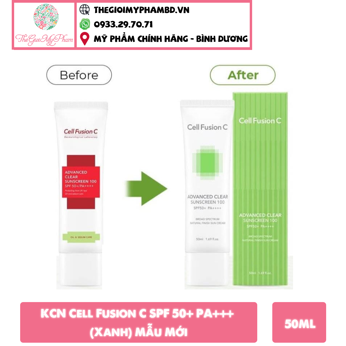 KCN Cell Fusion C SPF 50+ PA+++ 50ml (Xanh) Mẫu MớiKCN Cell Fusion C ...