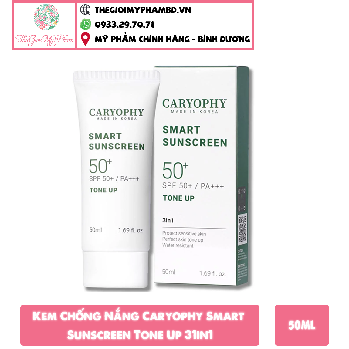 Kem Chống Nắng Caryophy Smart Sunscreen Tone Up SPF50+ PA+++ 50mlKem ...