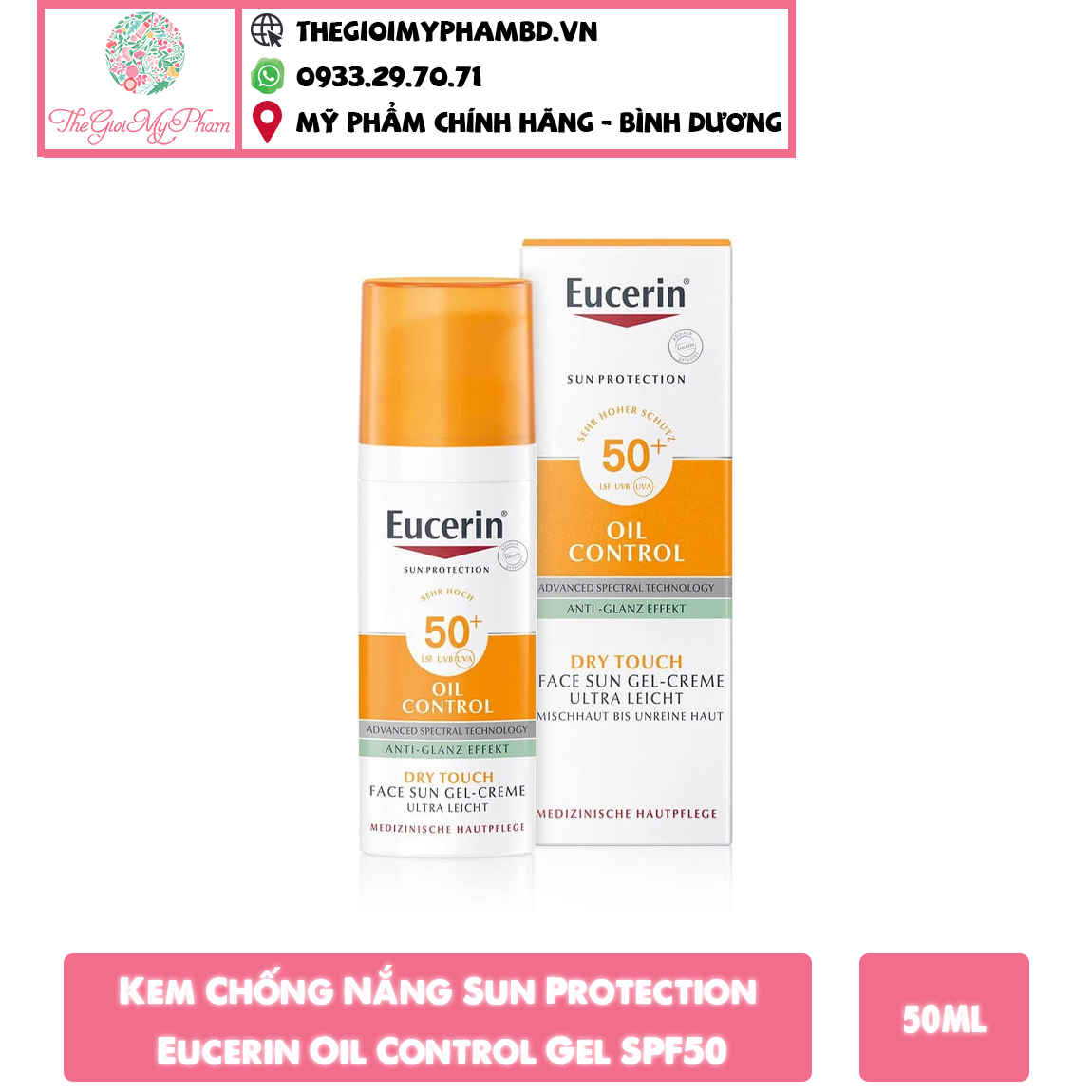 KCN Eucerin Oil Control Sun Gel SPF50 50mlKem Chống Nắng Sun Protection ...