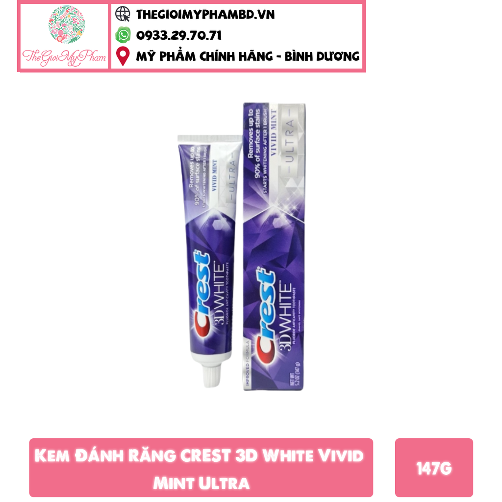 Kem Đánh Răng CREST 3D White Vivid Mint Ultra 147gKem Đánh Răng CREST 3D White Vivid Mint Ultra ...